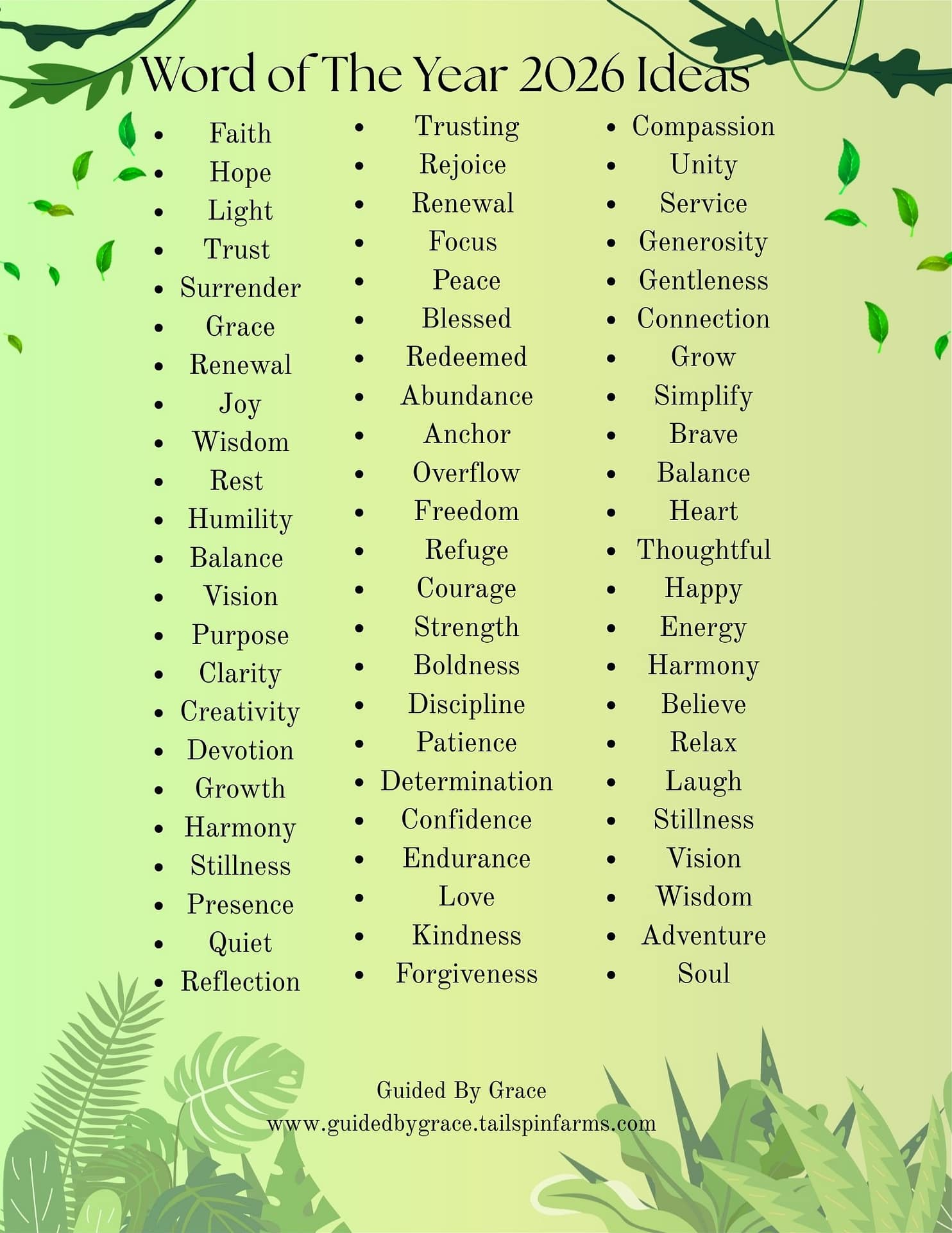 Choosing A Word of The Year Printable - Guided By Grace